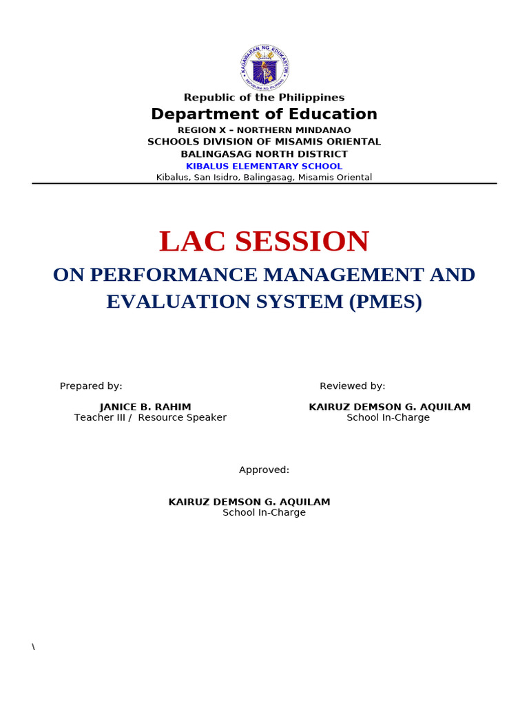 LAC Session on PMES Training Overview | PDF | Educational Assessment ...