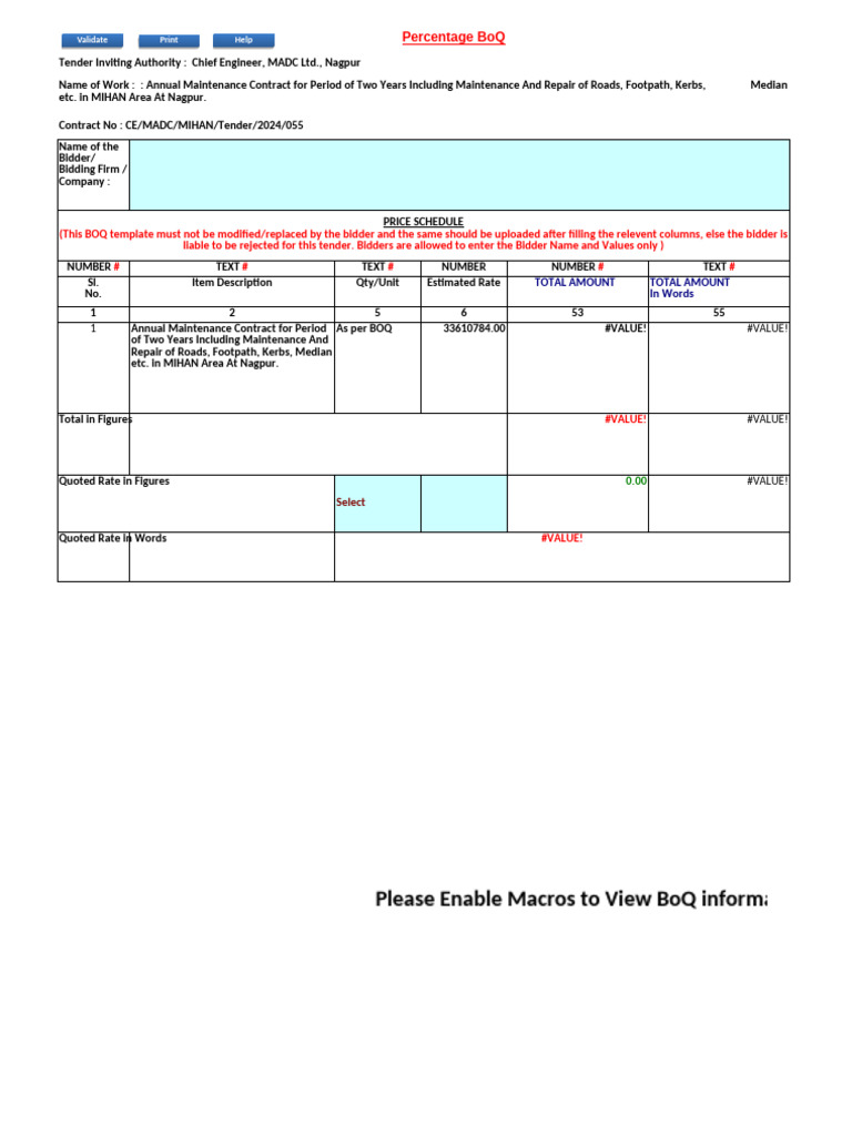 Annual Maintenance Contract BoQ Template | PDF
