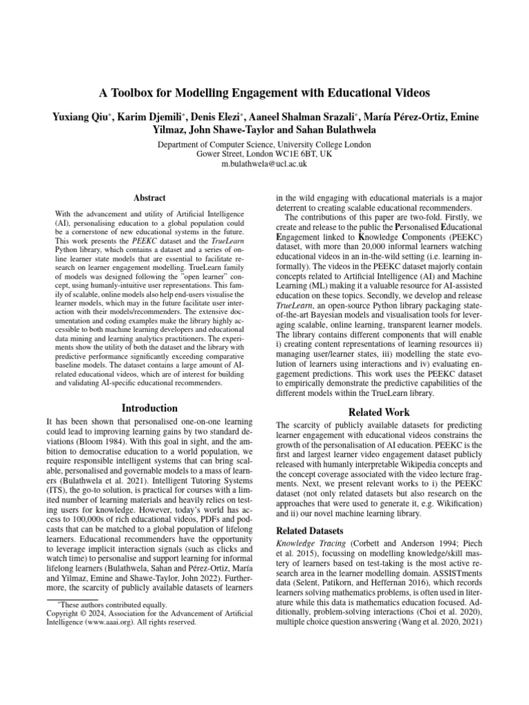 PEEKC Dataset and TrueLearn Library Overview | PDF | Artificial ...