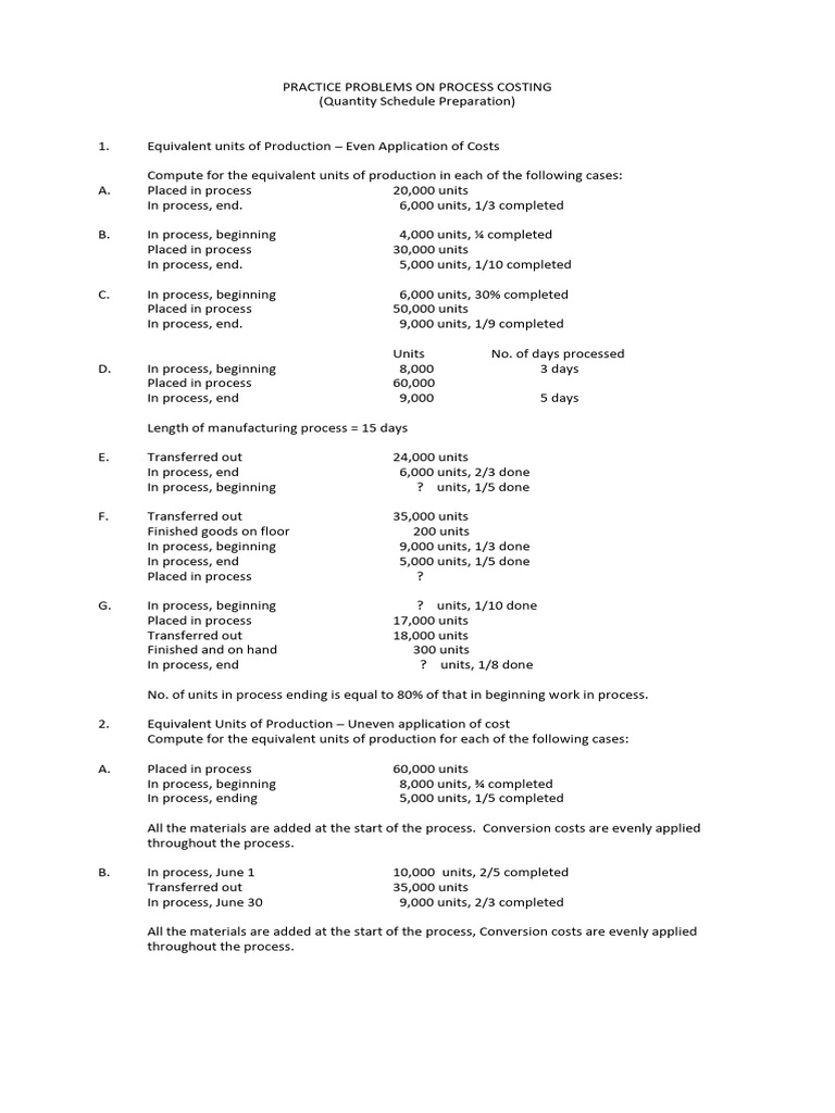 PRACTICE PROBLEMS ON PROCESS COSTING Part 1 | PDF