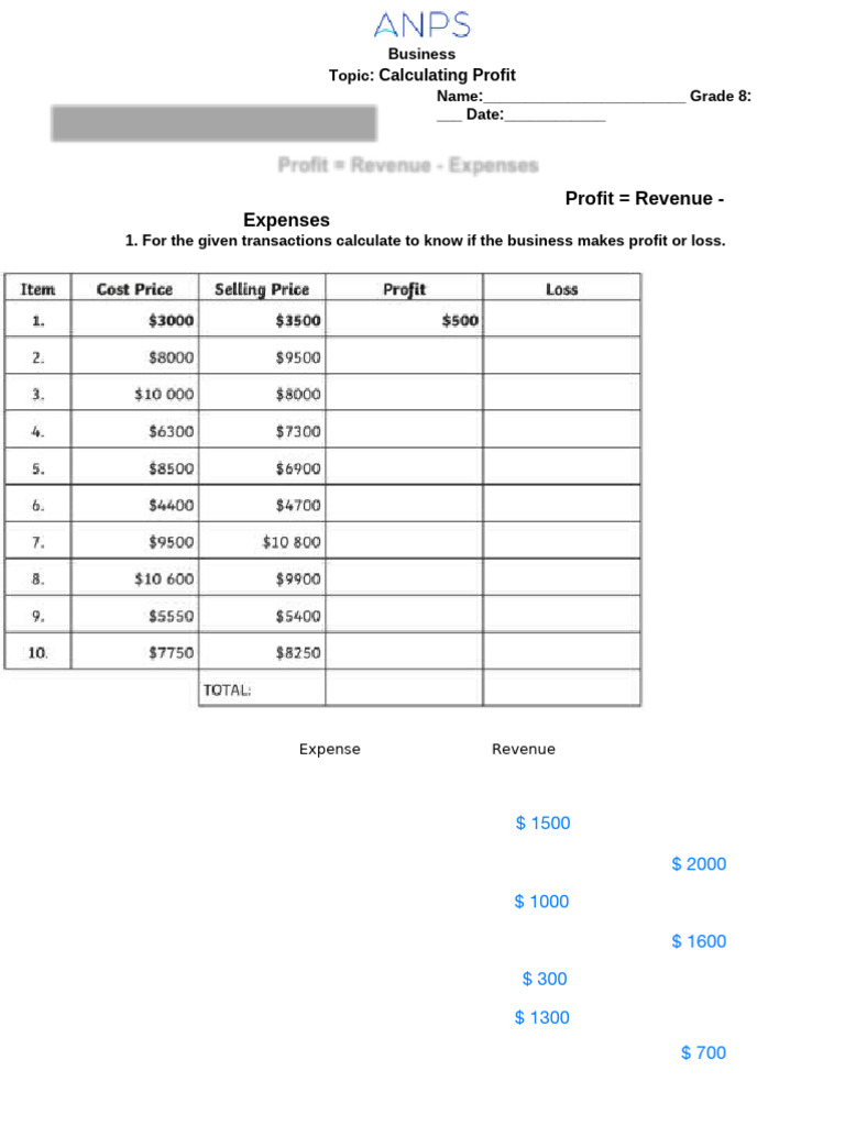 Answers - Calculating Profit | PDF | Economies | Business