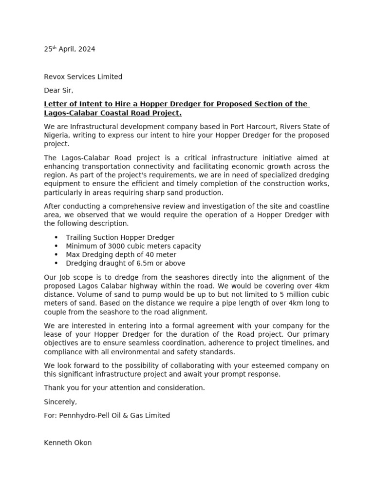 Rovex Hopper Letter of Intent | PDF