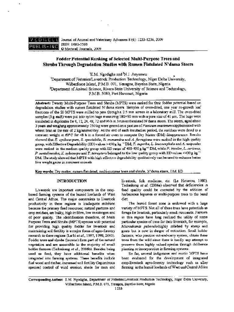 Fodder Potential Ranking of MPTs | PDF