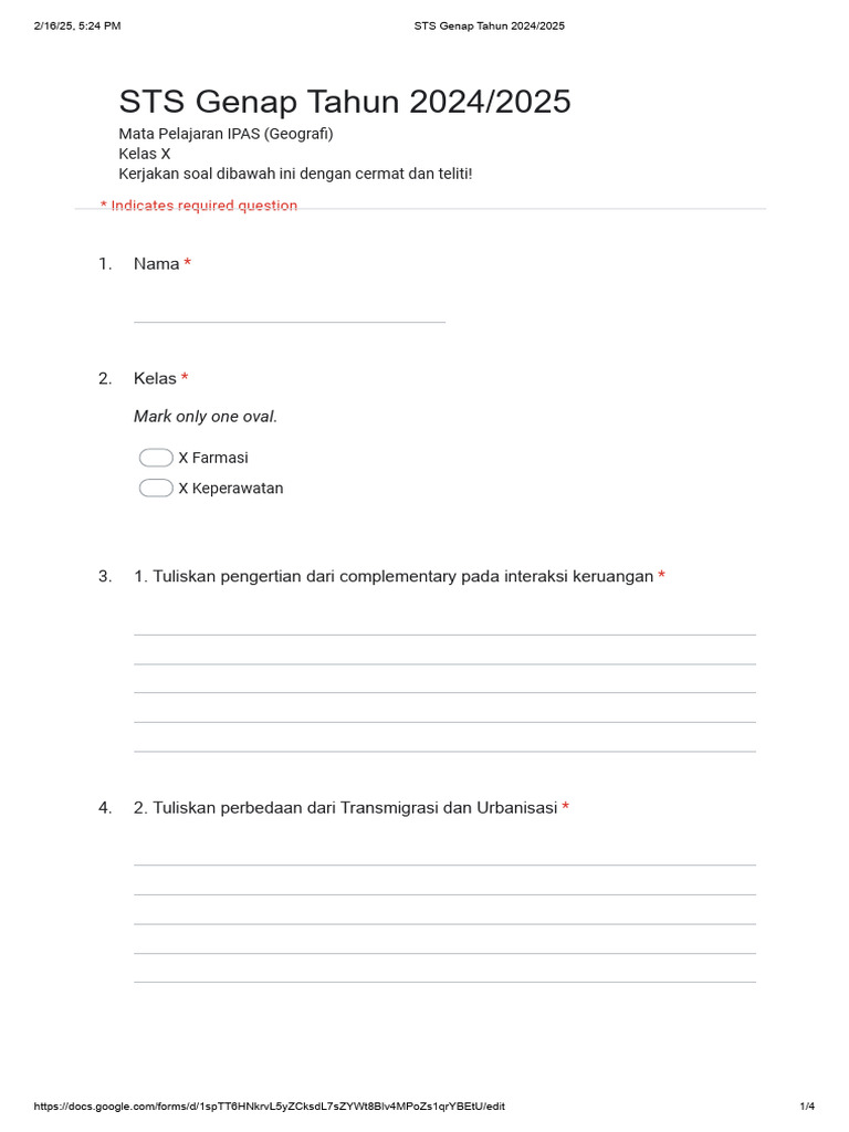 STS Genap IPAS GEO Tahun 2024 - 2025 - Google Forms | PDF