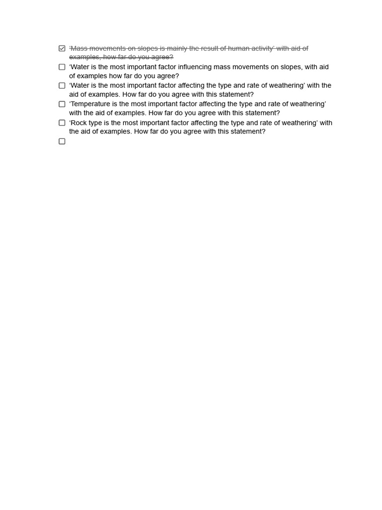Factors Influencing Mass Movements and Weathering | PDF