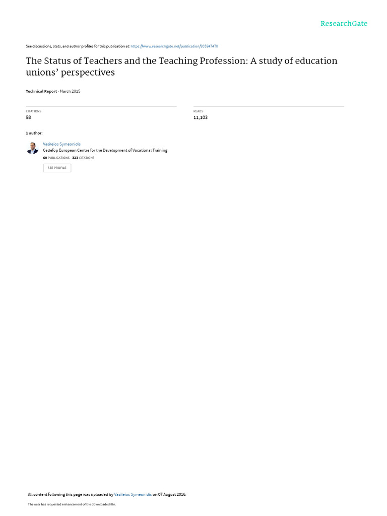 The Status of Teachers & The Teaching Profession | PDF | Teachers | Profession