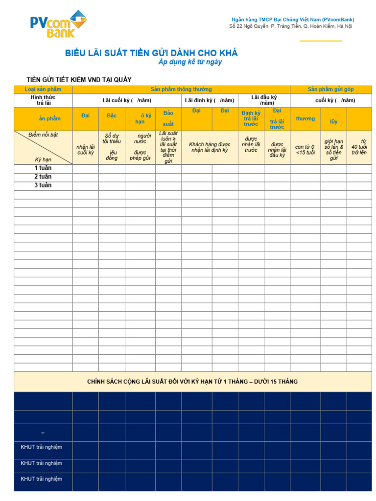 Bieu - Lai - Suat - Tien - Gui - Danh - Cho - KHCN - Tong - Hop PVcomBank | PDF