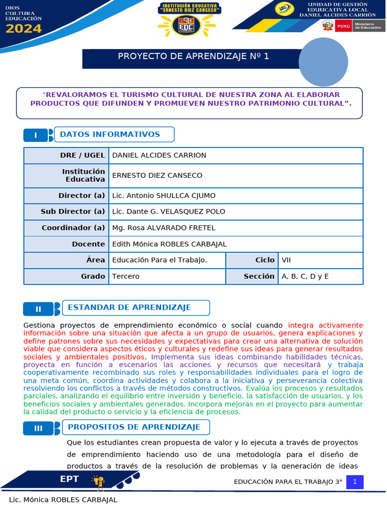 MONY - PROYECTO DE APRENDIZAJE - 3ro | PDF | Iniciativa empresarial | El pensamiento de diseño