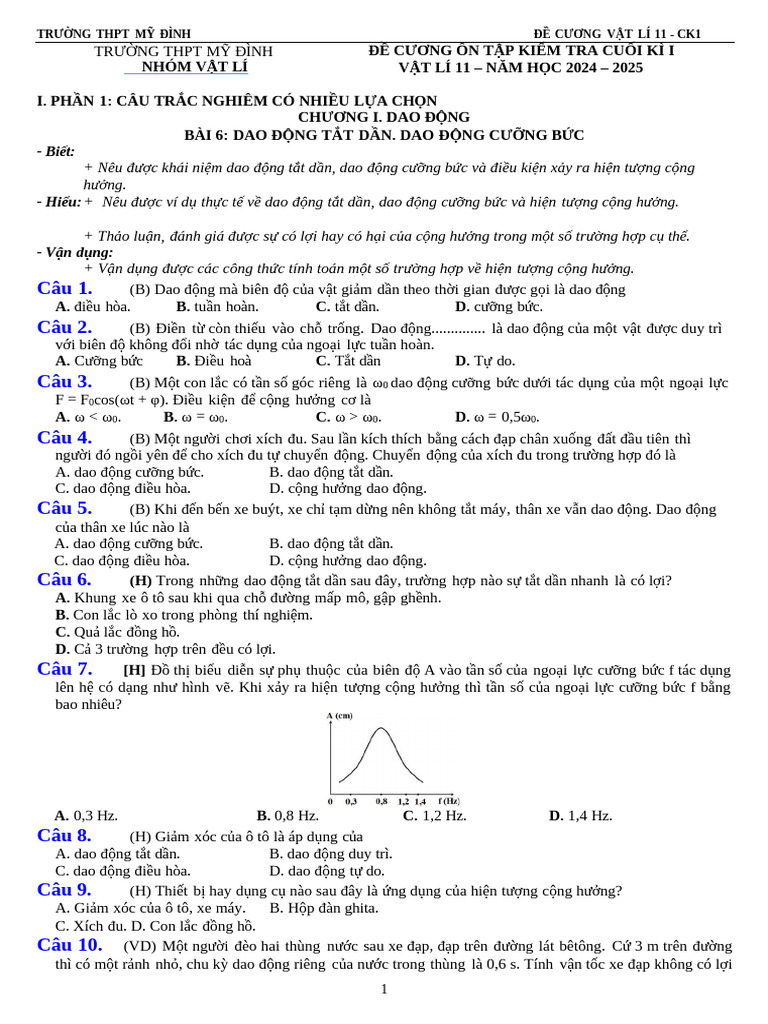 MĐ - Học sinh- Đề cương 11- CKI (24-25) | PDF