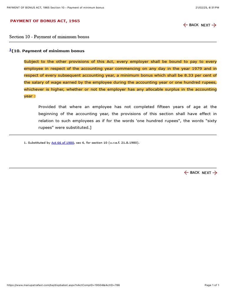 Payment of Bonus Act 1965 Summary | PDF | Salary | Employment