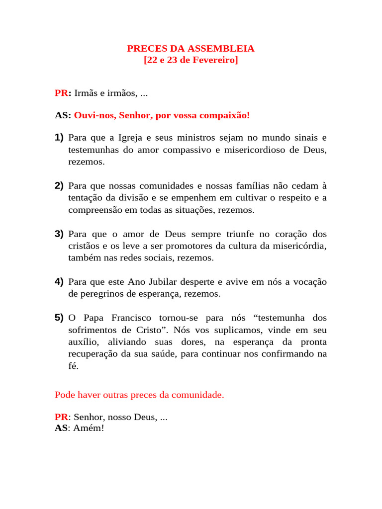 PRECES 22 e 23 Fevereiro 2025 | PDF