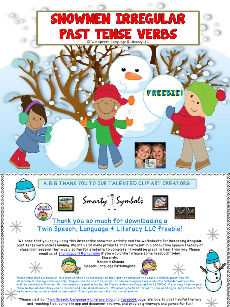 FREEBIEIrregularPastTenseVerbSnowmenMatchUpworksheets-1 | PDF | Verb ...