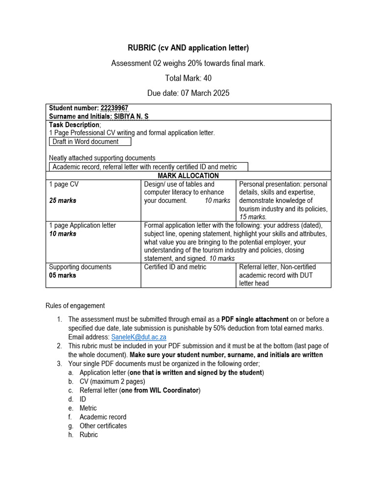 RUBRIC CV and Application Letter 2025 | PDF