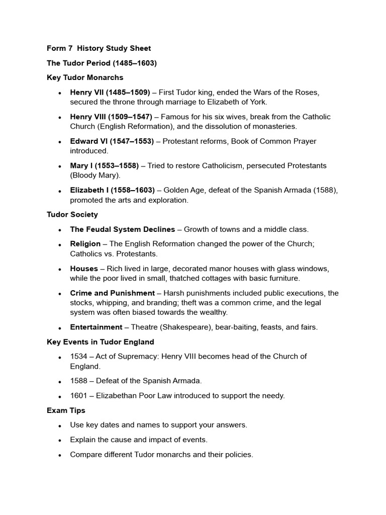 Tudor History Study Guide | PDF