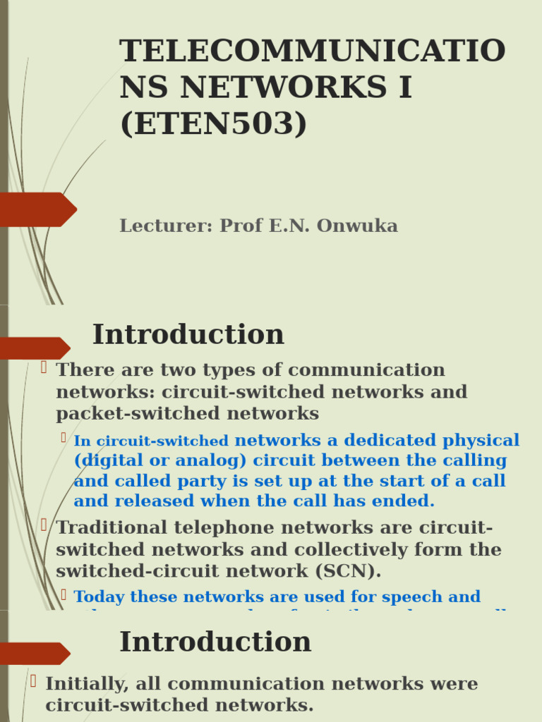 Telecommunication Networks I (ETEN503) - 1 | PDF | Telephone Numbering ...