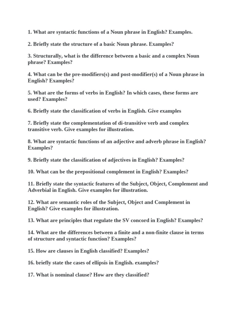 Questions For Revision (Syntax) | PDF