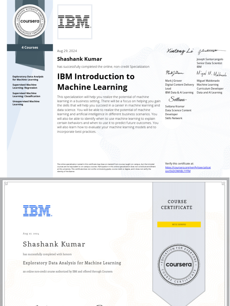 IBM Machine Learning Course Completion | PDF | Machine Learning | Artificial Intelligence