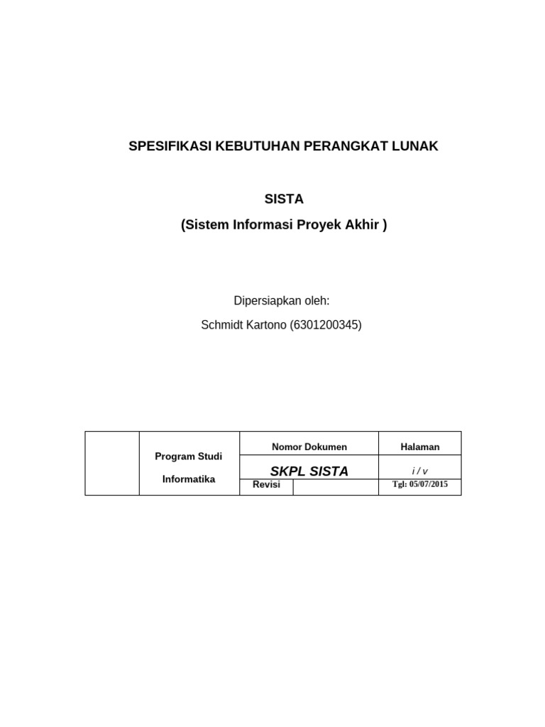 Contoh SKPL Sistem Informasi Tugas Akhir SISTA | PDF