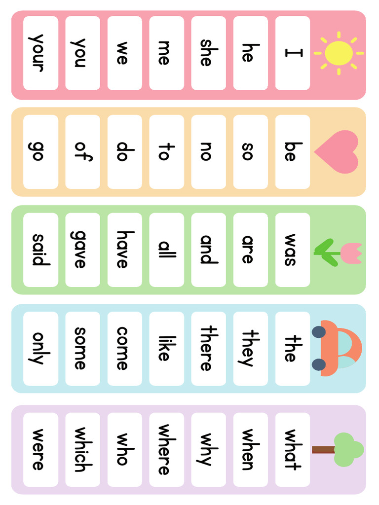 Cute Illustrations Sight Words Flashcards (8.5 X 13 In) | PDF