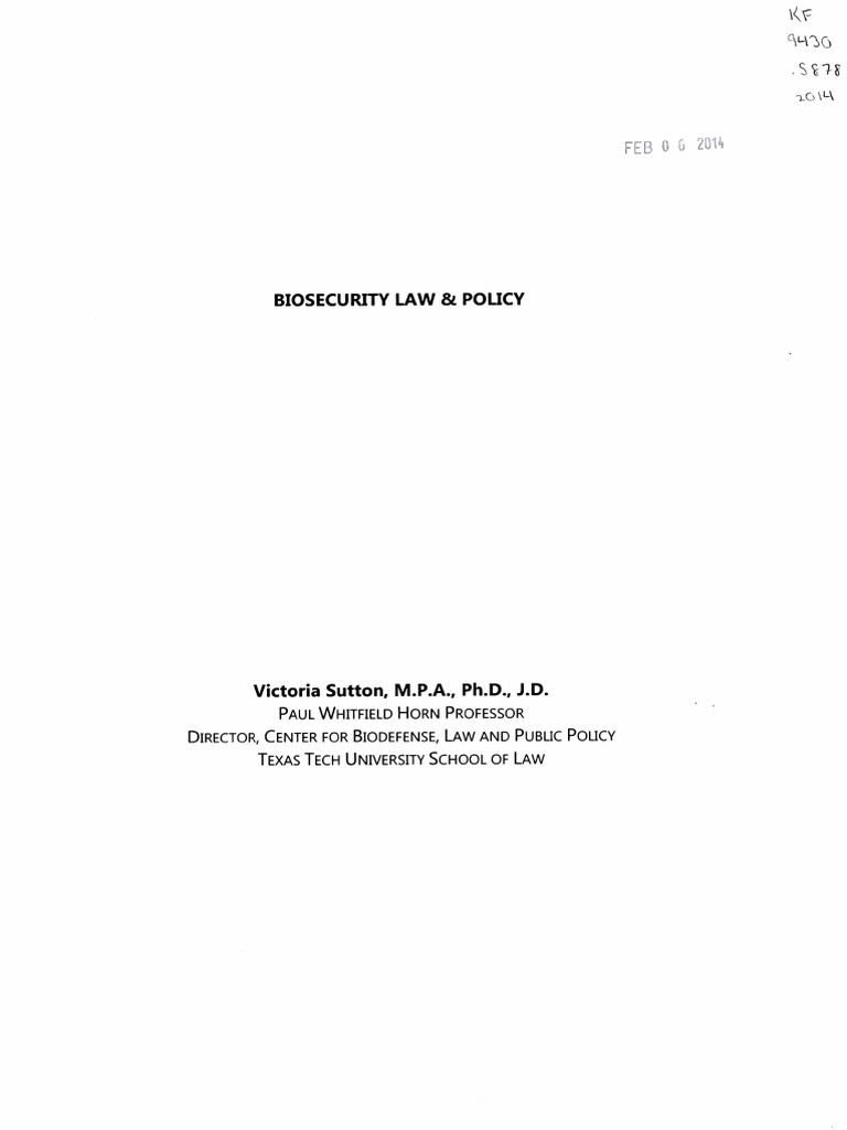 Biosecurity Law and Policy | PDF