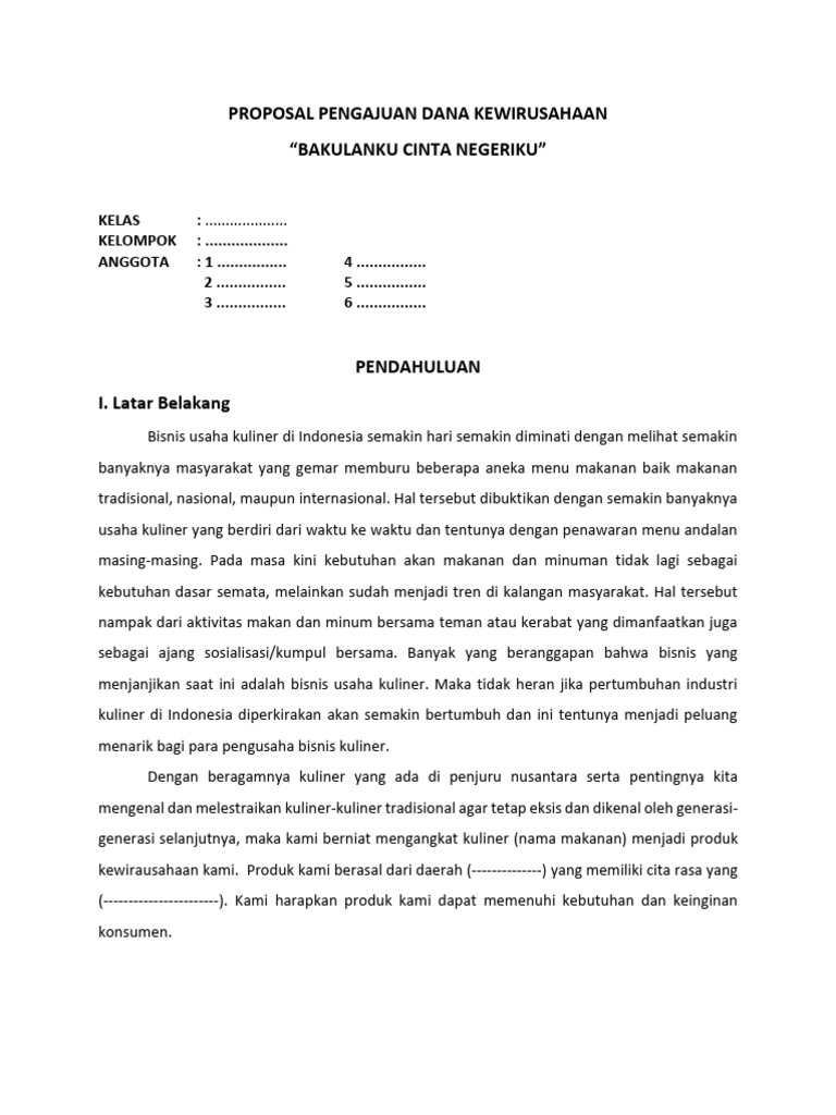 Proposal Usaha Kuliner Tradisional | PDF