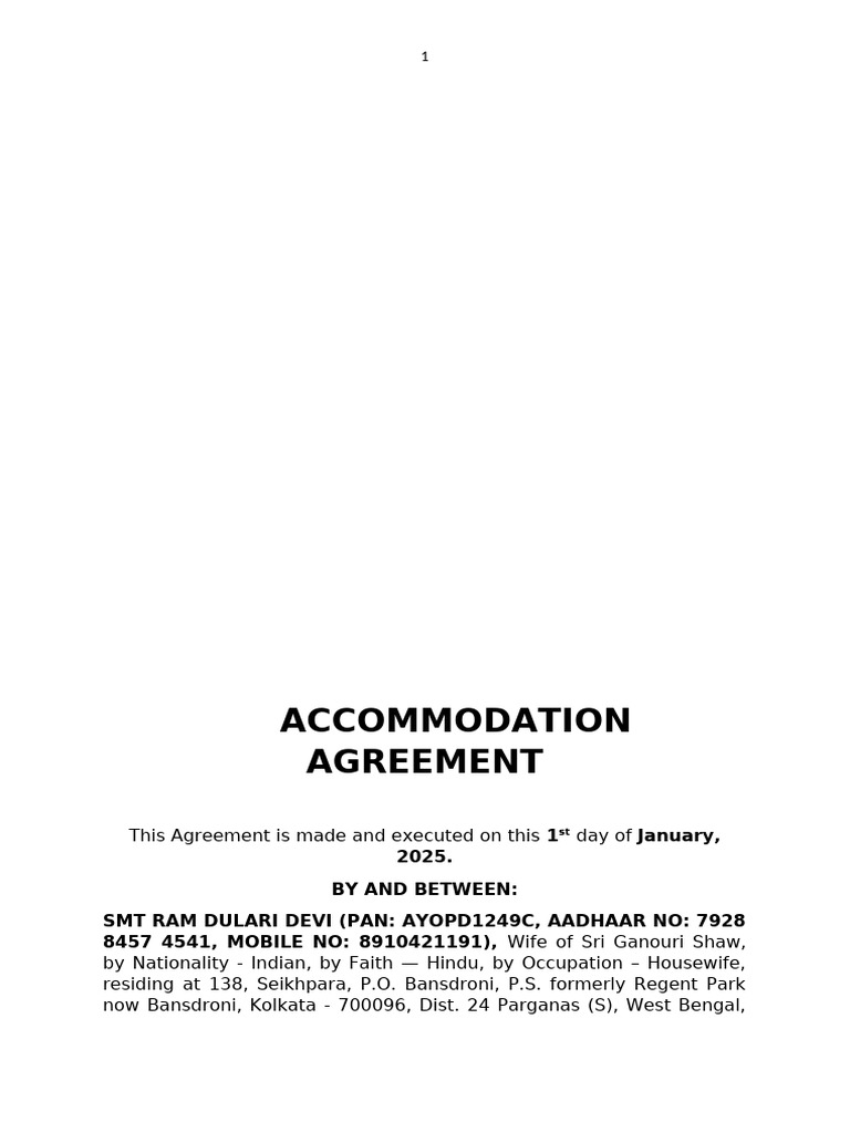 Temporary Accommodation Agreement | PDF | Lease | Indemnity