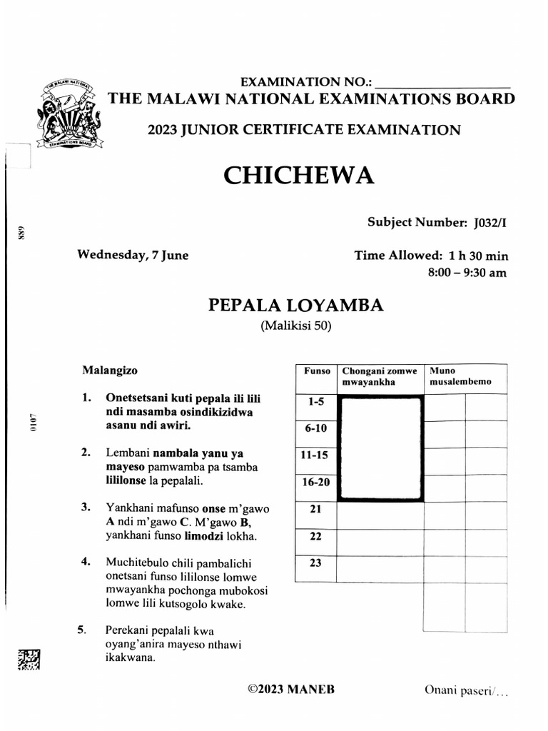 2023 Jce Chichewa-1 | PDF