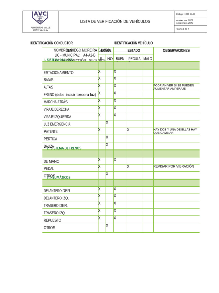 Lista de Verificaciã - N de Vehã - Culos | PDF | Coche | Tecnología de vehículos