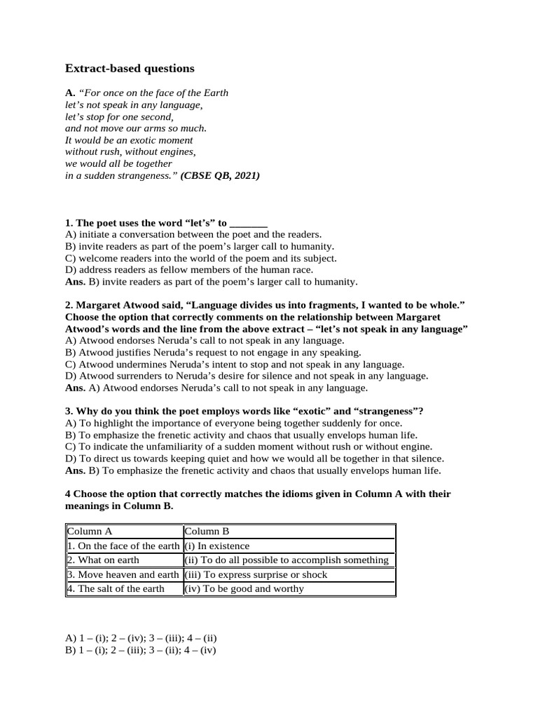 Keeping Quiet-PYQs, EBQ, SAQ, LAQ, CBQ | PDF | Silence | Thought