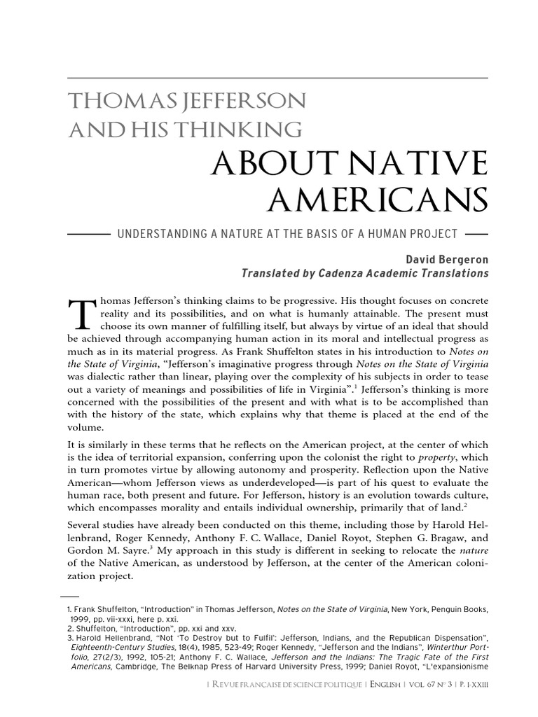 Jefferson's Views on Native Americans | PDF | Thomas Jefferson | Reason