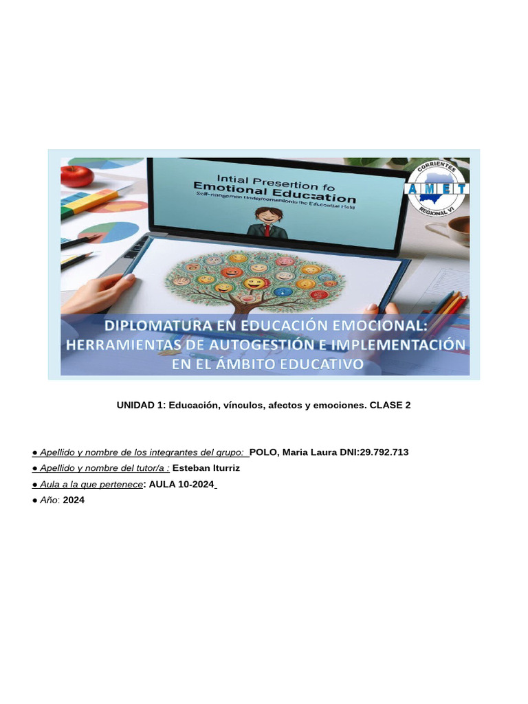 Educ Emoc.U1 Clase2 TPIntegrador | PDF | Las emociones | Aprendizaje