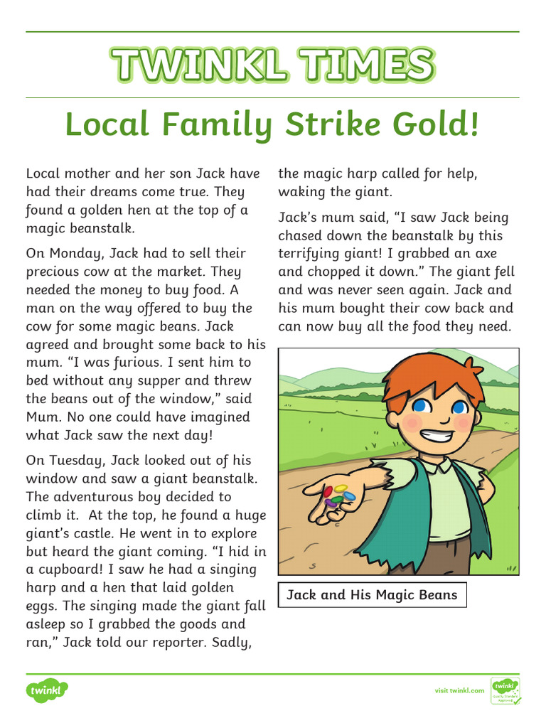 Jack's Adventure with Magic Beans | PDF | Jack And The Beanstalk ...