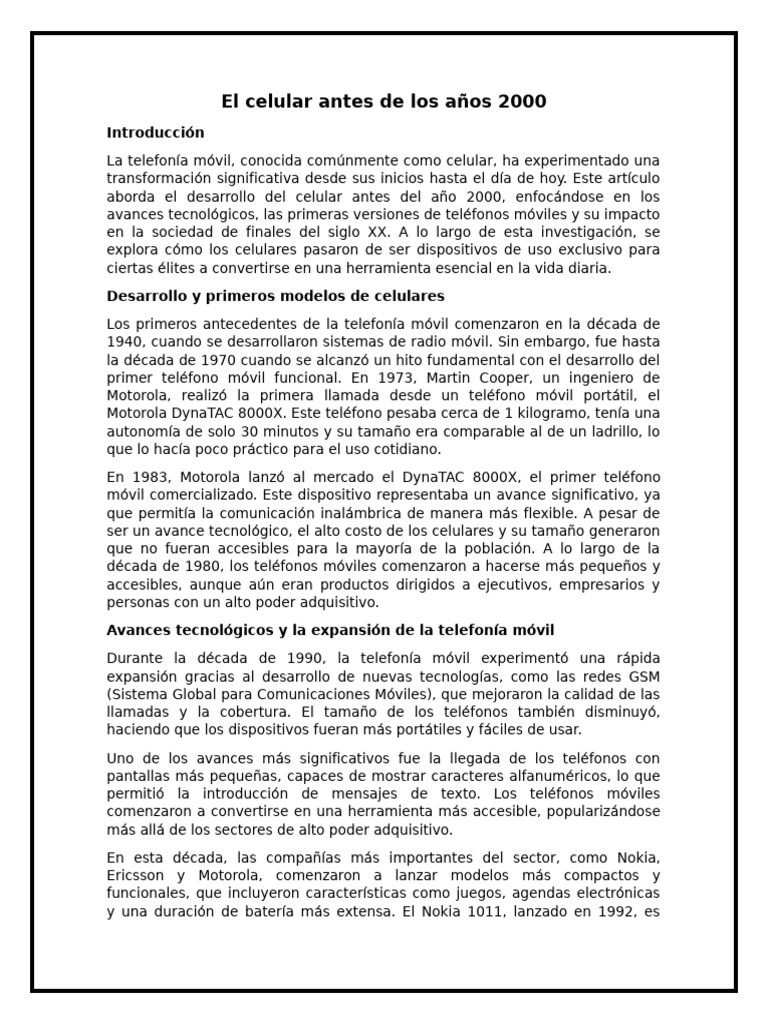 Evolución del celular antes de 2000 | PDF | Telefonía móvil | Smartphone