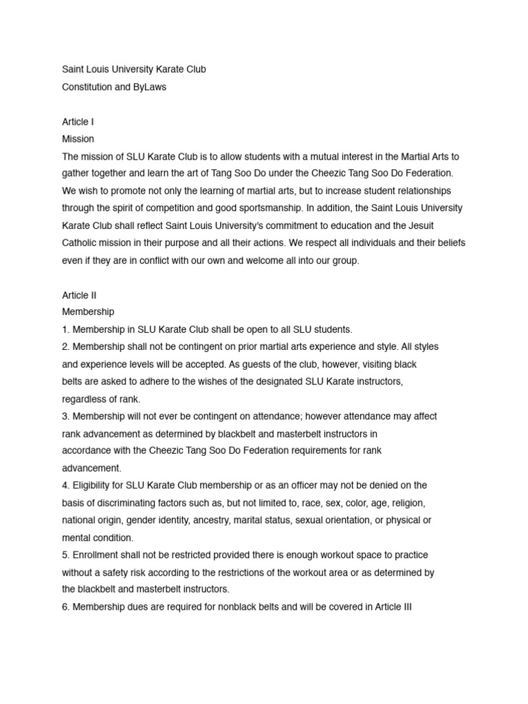 SLU Karate Club Constitution Overview | PDF | Government | Justice