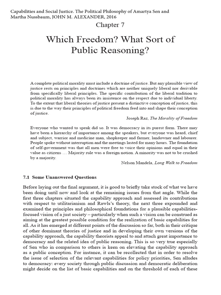 Capabilities and Social Justice Alexander CHP 7 | PDF | John Rawls ...