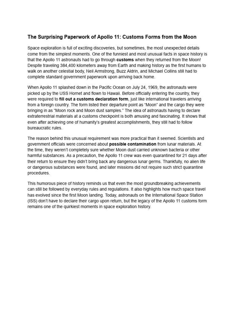 The Surprising Paperwork of Apollo 11 - Customs Forms From The Moon | PDF