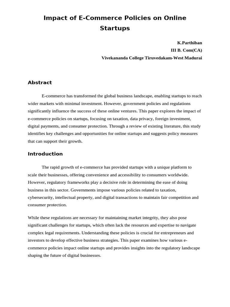 Impact of E-Commerce Policies On Online Startups | PDF | Startup ...