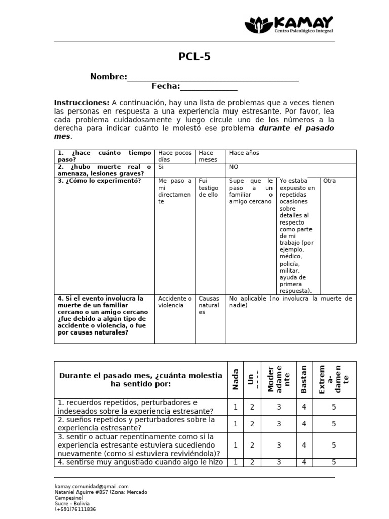 Evaluación de Trauma Complejo PCL-5 | PDF | Las emociones | Ciencias ...