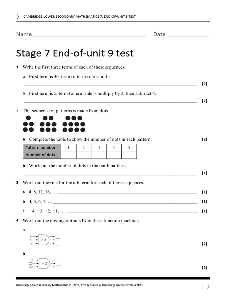 End-of-Unit 9 Math Test for Grade 7 | PDF
