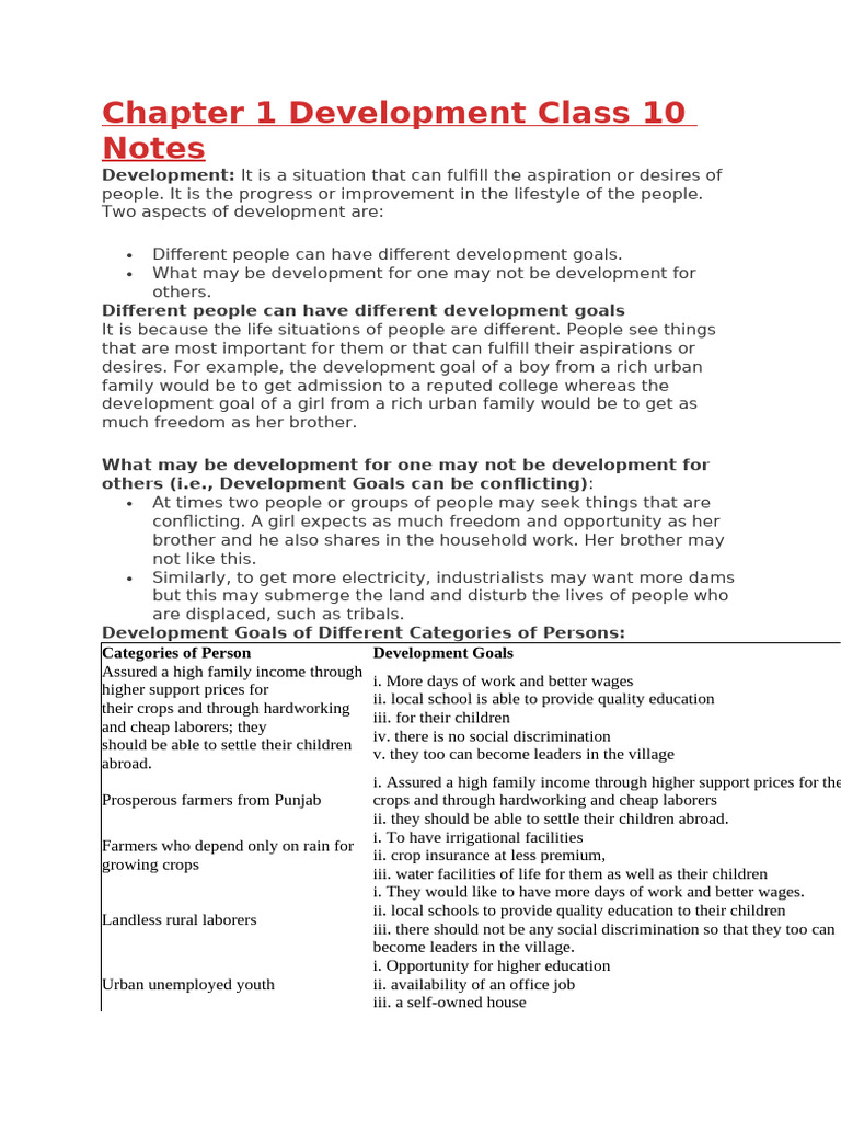 Chapter 1 Development Class 10 Notes | PDF | Human Development Index ...