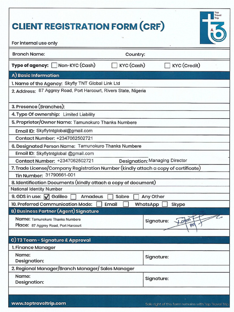Client Registration Form (CRF) | PDF