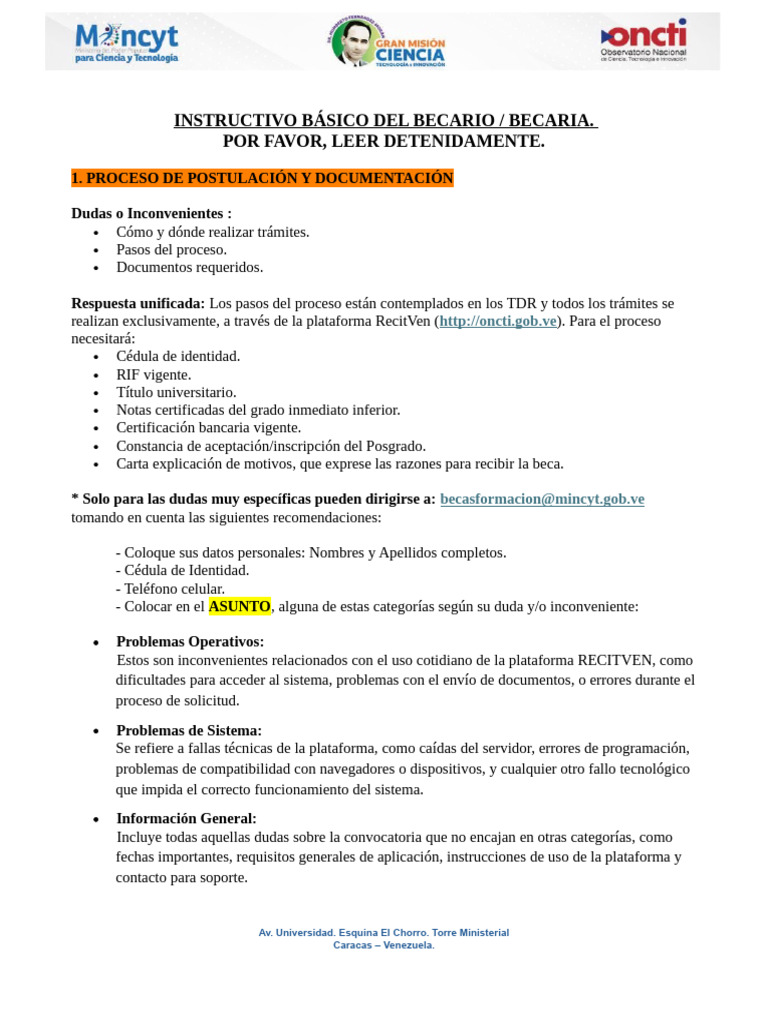 Instructivo Básico Del Becario - Becaria | PDF