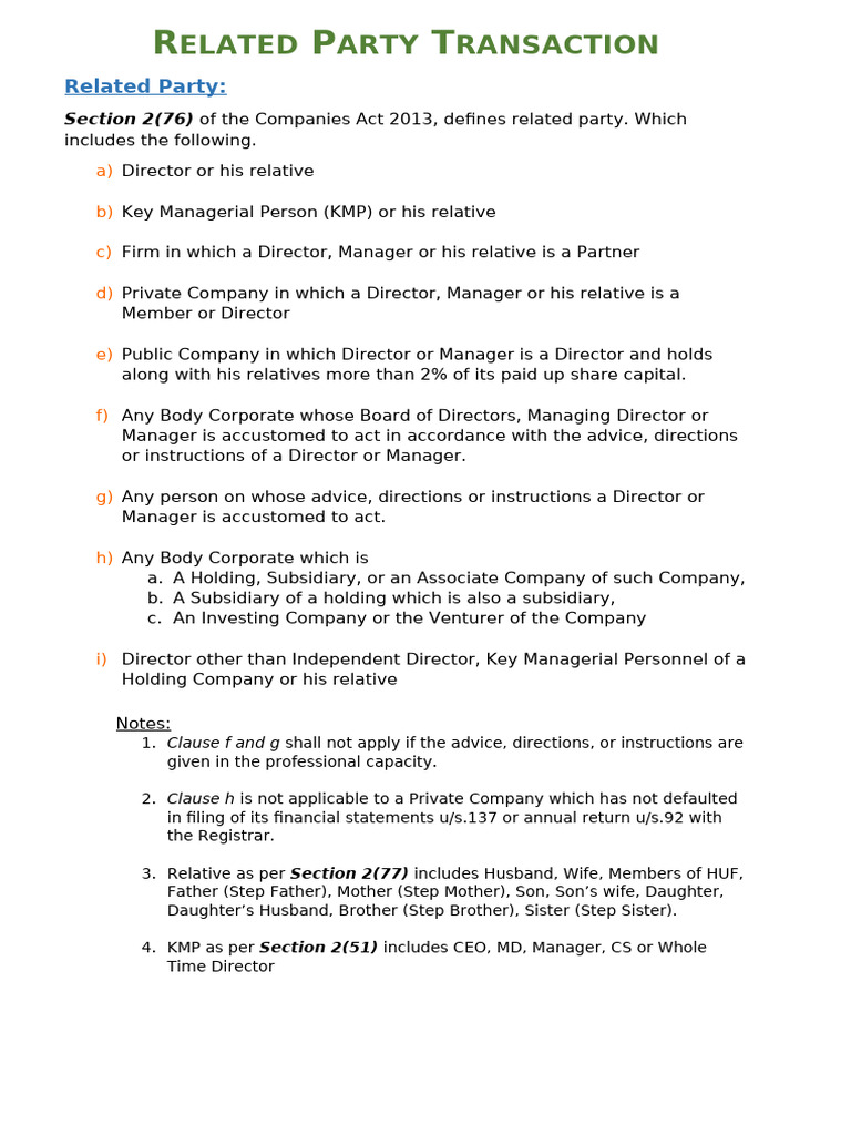 Related Party Transaction Notes | PDF | Business | Private Law