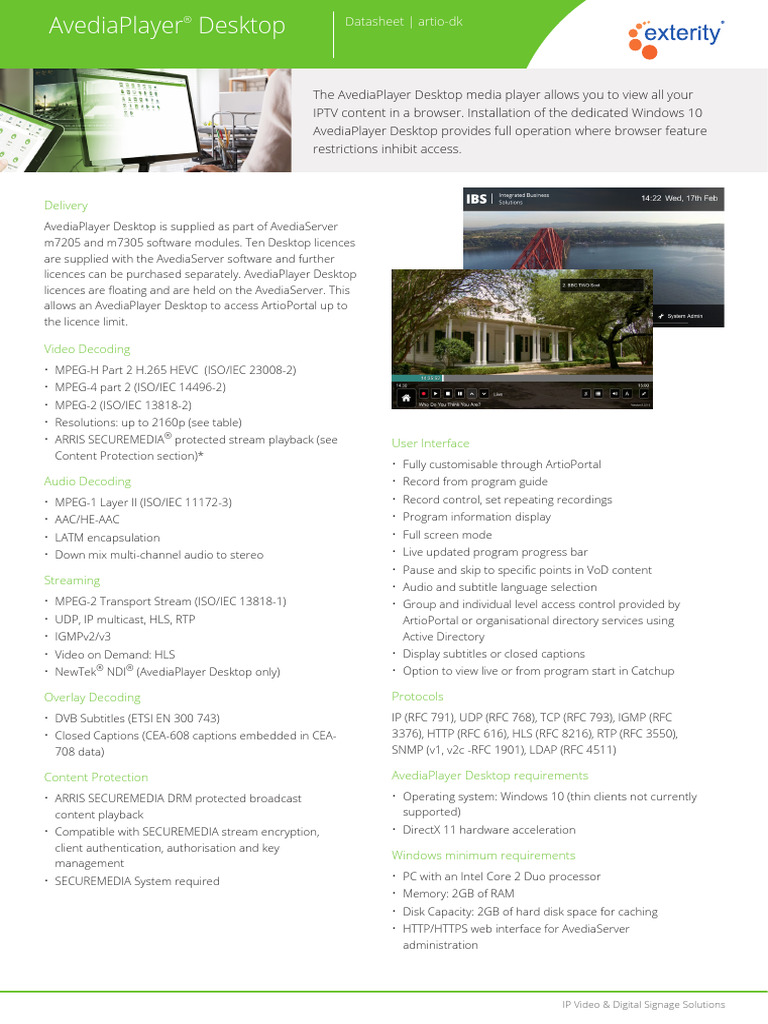Datasheet AvediaPlayer Desktop | PDF | Streaming Media | Digital Technology