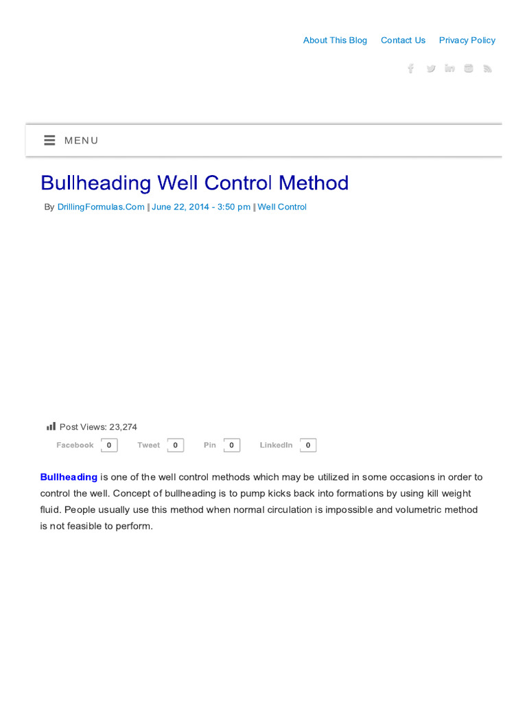 Bullheading Well Control Method | PDF
