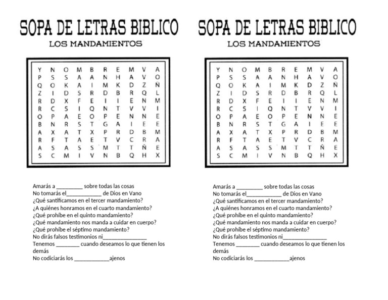 Sopa de Letras Los Mandamientos | PDF