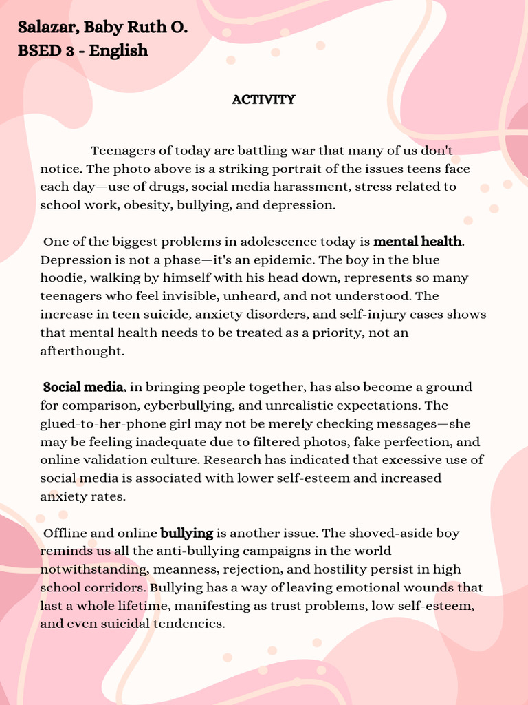 Pink and Beige Illustrative Page Border | PDF | Bullying | Adolescence