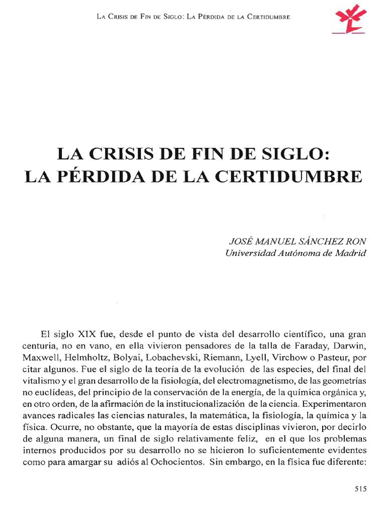 La Crisis de Fin de Siglo La Perdida de La Certidumbre | PDF