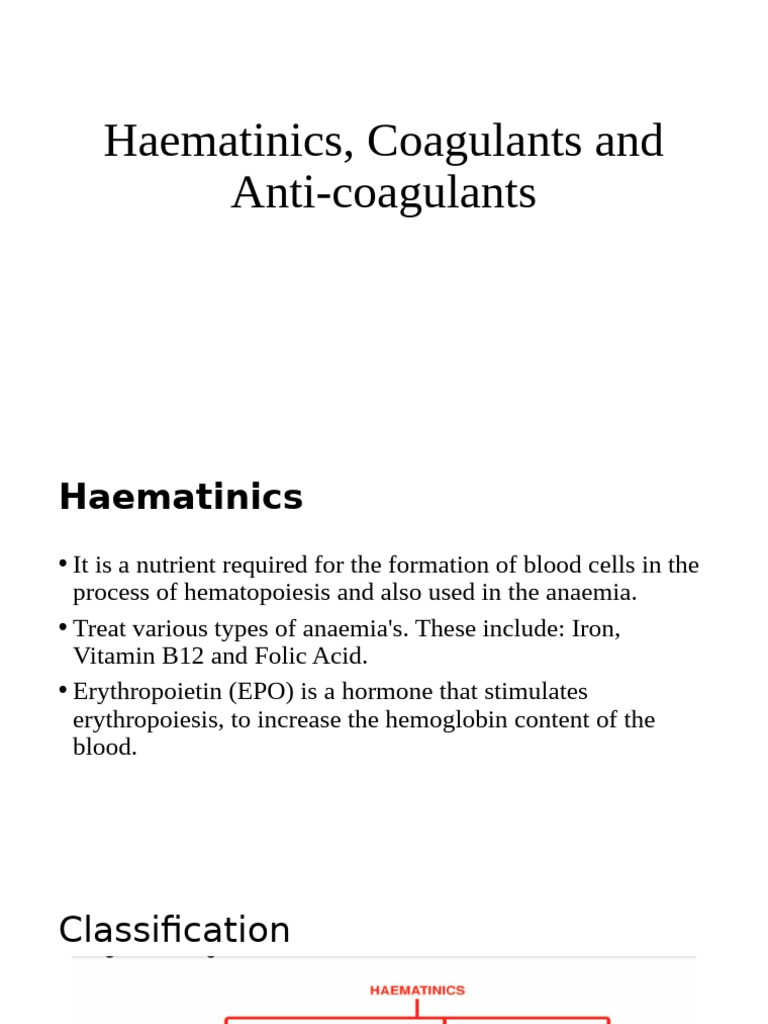 Haematinics, Coagulants and Anti-Coagulants | PDF