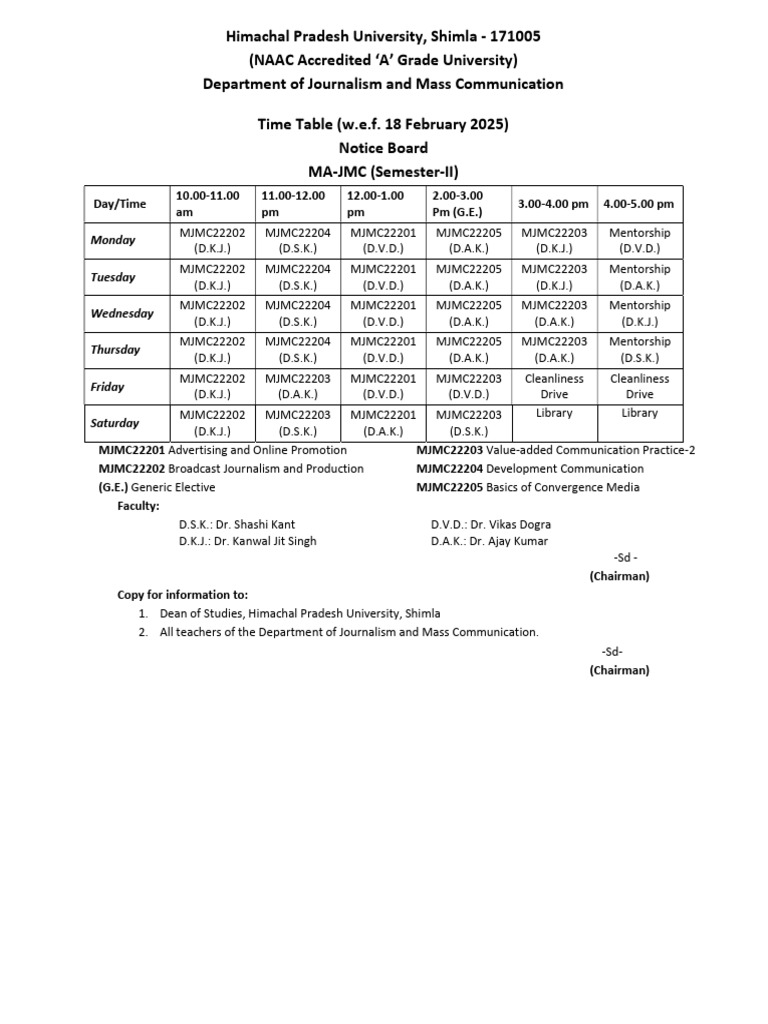 JMC - Time Table - Feb - 2025 - 250214 - 123646 | PDF | Mass Media